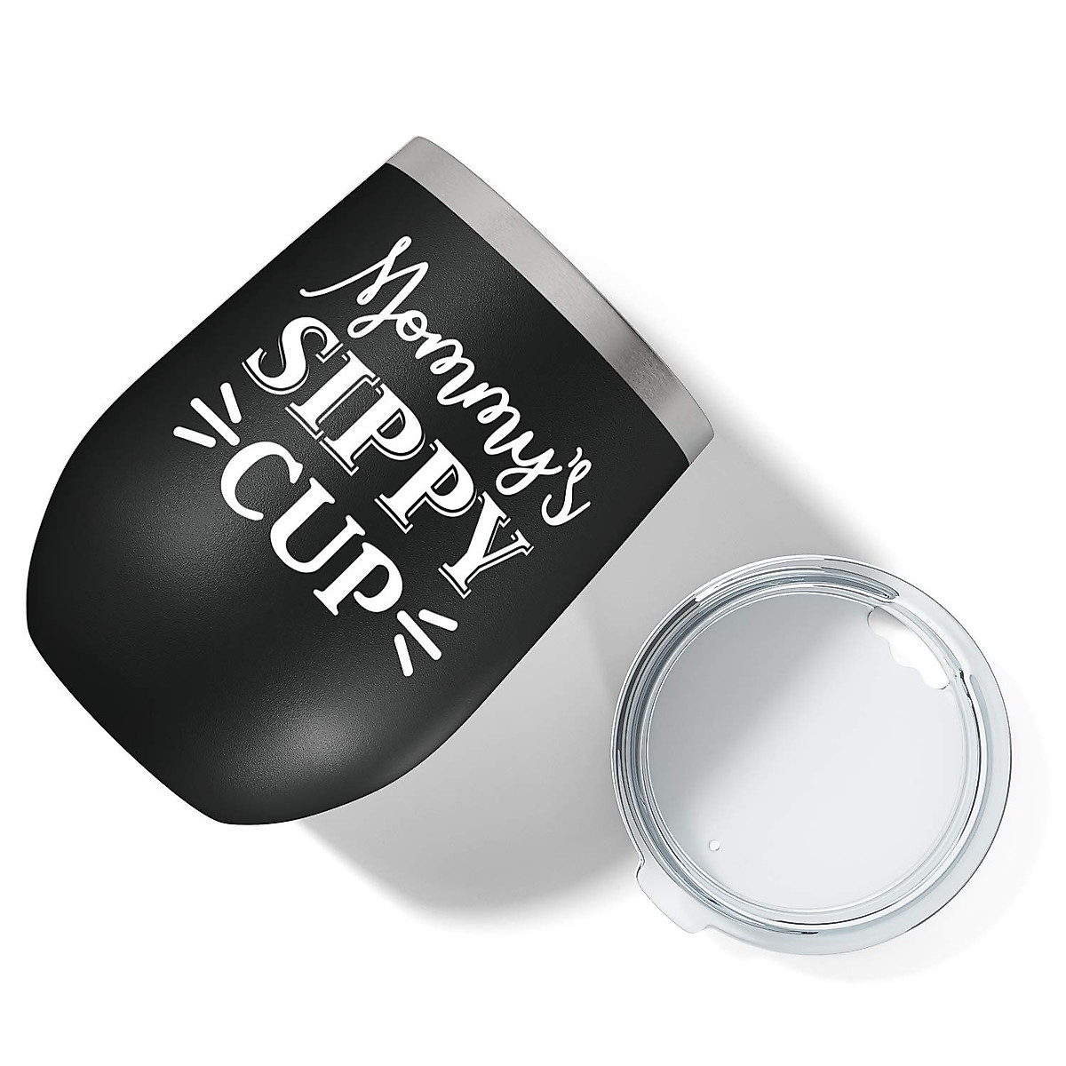 Mommy's Sippy Cup on 12 oz Black Stainless Steel Gift Travel Wine Tumbler
