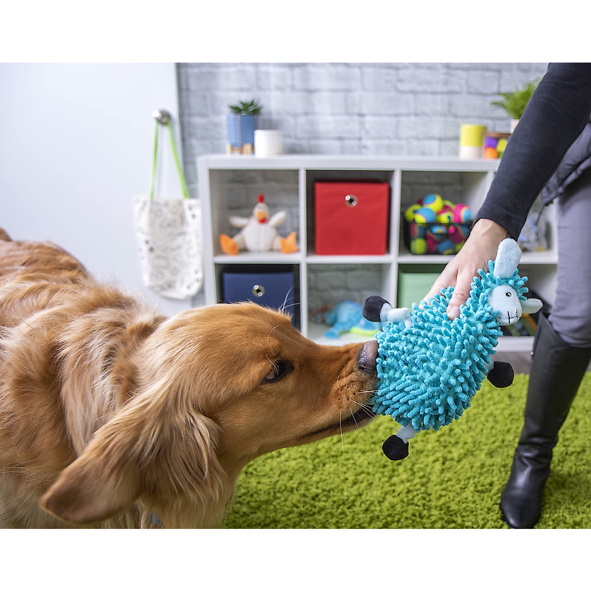 goDog Llamas Noodle Squeaky Plush Dog Toy, Chew Guard Technology - Blue, Small