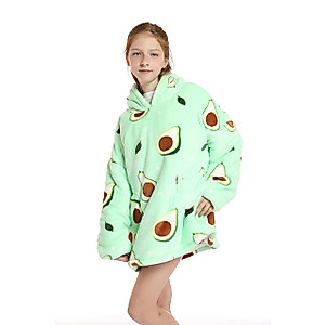 SZCMSM Hoodie Blanket for Kids Boys Girls Oversized Wearable Blanket Sweatshirt with Pockets,Avocado Green