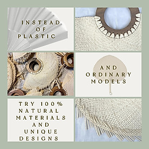 BOHOPHY Toquilla Straw Hand Fan Natural Raffia Hand Fan Handmade Palm Leaf Hand Fan Wedding Favor Fans, abanico para boda, Handicraft Wall Art HandMade wall Decor, Handheld Woven Fan Summer UPF50+ 1pc