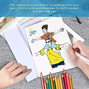 Ohuhu Blank White Cards and Envelopes 100 Pack, 5 x 7 Heavyweight Folded Cardstock and A7 Envelopes for DIY Christmas Greeting Cards, Wedding, Birthday, Invitations, Thank You Cards & All Occasion