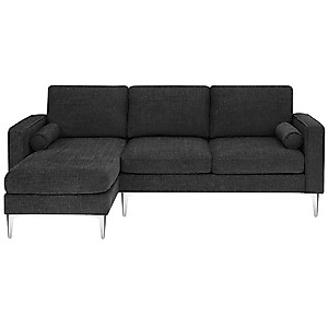 POCIYIHOME 86" Convertible Sectional 2 Pillows, Modern Chenille L-Shaped Couch with Reversible Chaise Lounge, 3-Seater Sofa, Fit for Living Room,Office,Apartment, Polyester, Dark Grey