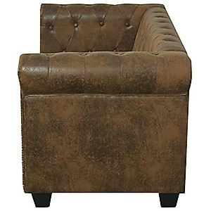 KTHLBRH Chesterfield Sofa 2-Seater,Comfy Sectional Sofa, Sectional Sofa Furniture for Living Room Lounge, Minimalist Style Comfy Sofa Couch for Bedroom,Office Brown Faux Leather