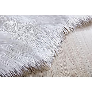RINOLO Luxury Decorative Hand Tufted Faux Fur Sheepskin Area Rug,Chair Couch Cover,Fuzzy Rugs for Bedroom Floor,Sofa Living Room Soft Throw Rugs for Kids Boys Girls Room Decor (White, 32" x 71")