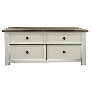 Signature Design by Ashley Bolanburg Farmhouse Lift Top Coffee Table with Drawers, Antique Cream & Brown