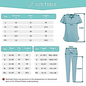 Scrubs Set for Women Joggers V-Neck Pocket Top Uniforms Athletic Stretch Set Workwear Drawstring Threaded Pant Legs