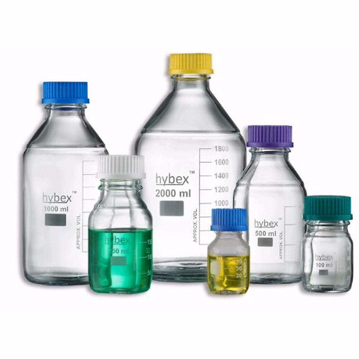 Benchmark Scientific B3000-100-B Hybex Borosilicate Glass Media Storage Bottle, 100 mL with Standard, Blue Cap (Pack of 10)