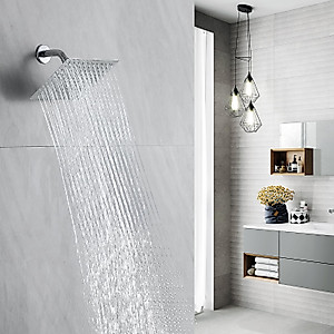 Rain Shower Head, 8 Inches Rainfall Shower Head Square, Stainless Steel Bathroom Waterfall Showerhead High Pressure, Overhead Flat Bath Big Shower Replacement Head, Chrome Finsh