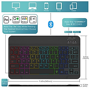 DETUOSI for iPad Air 2 Keyboard Case, for iPad 9.7" 2017/2018 Keyboard Case with Apple Pencil Holder, Detachable Wireless 7-Colors Backlit Keyboard + PU Leather Cover for iPad Pro 9.7", for iPad Air 1