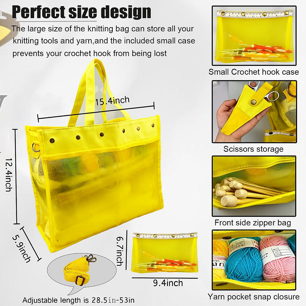 Knitting Bag Large Yarn Storage Organizer,Crochet Bags and Totes,Yarn Bags for Crocheting,Crochet Storage Bags for Crochet Hooks,Knitting Needles,Knit Bags for Crochet Lovers,Mother's Day Gift(Yellow)
