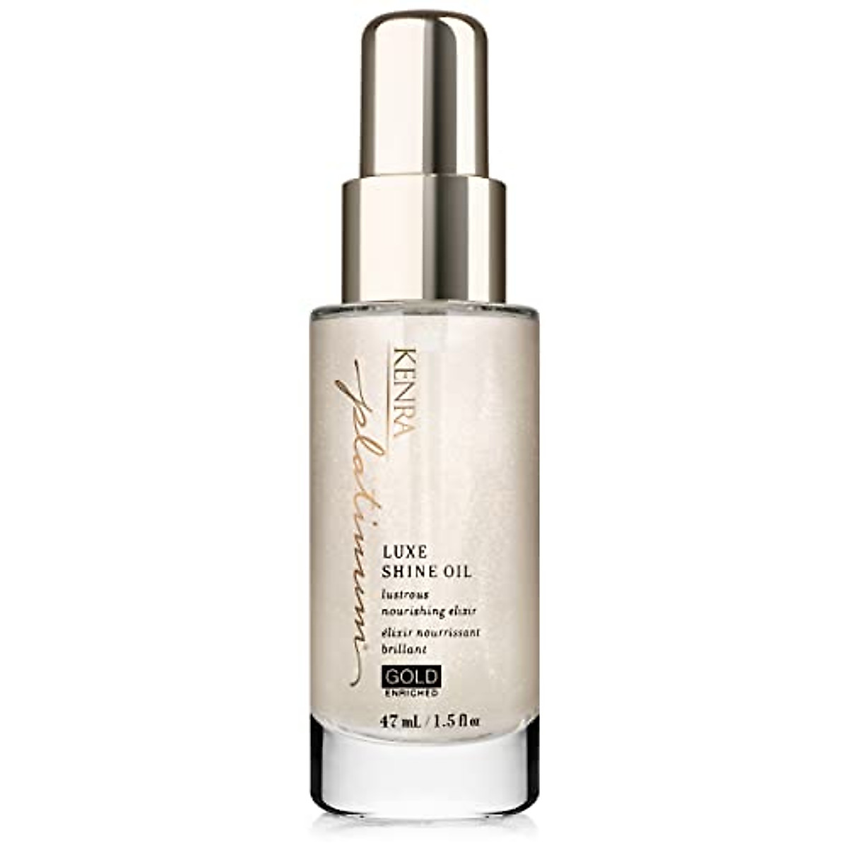 Kenra Platinum Luxe Shine Oil | Gold Enriched Nourishing Elixir |Enhances Shine & Manageability | Thermal Protection Up To 450F | Medium To Coarse Hair | 1.5 fl. Oz