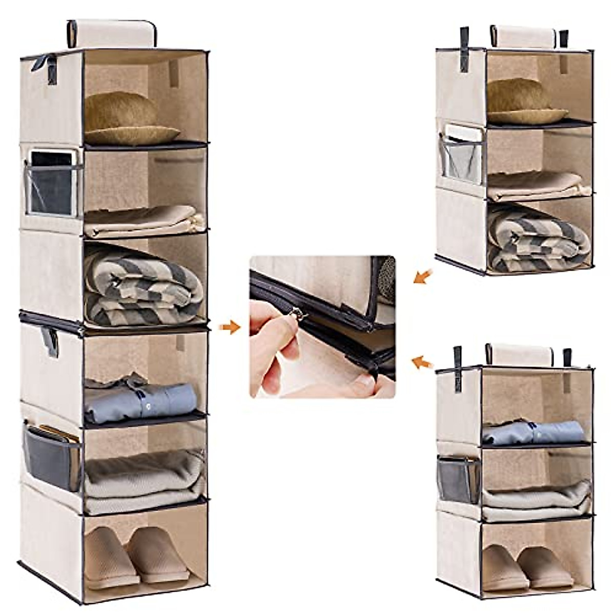 YOUDENOVA 6-Shelf Hanging Closet Organizer & Two 3-Shelf Separable Closet Hanging Shelves