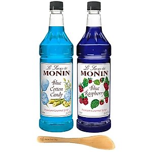 Premium Gourmet Syrup, Blue Cotton Candy and Blue Raspberry, 33.8 Ounce (Pack of 2) - with Make Your Day Stirrer