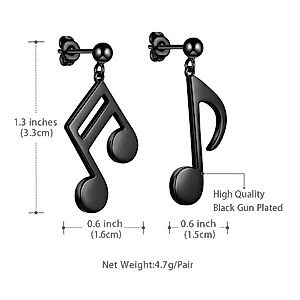 Beautlace Musical Note Staff Stud Earrings Black Gun Plated Asymmetry Treble Clef Music Note Studs Jewelry Gifts for Music Lover KE0044K