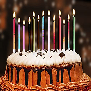 SHARESYNC Gradient Colorful Birthday Cake Candles with Gold Glitter Power Long Thin Cupcake Happy Birthday Candles Topper for Wedding Celebration Party 24pcs (Red+Yellow-1)