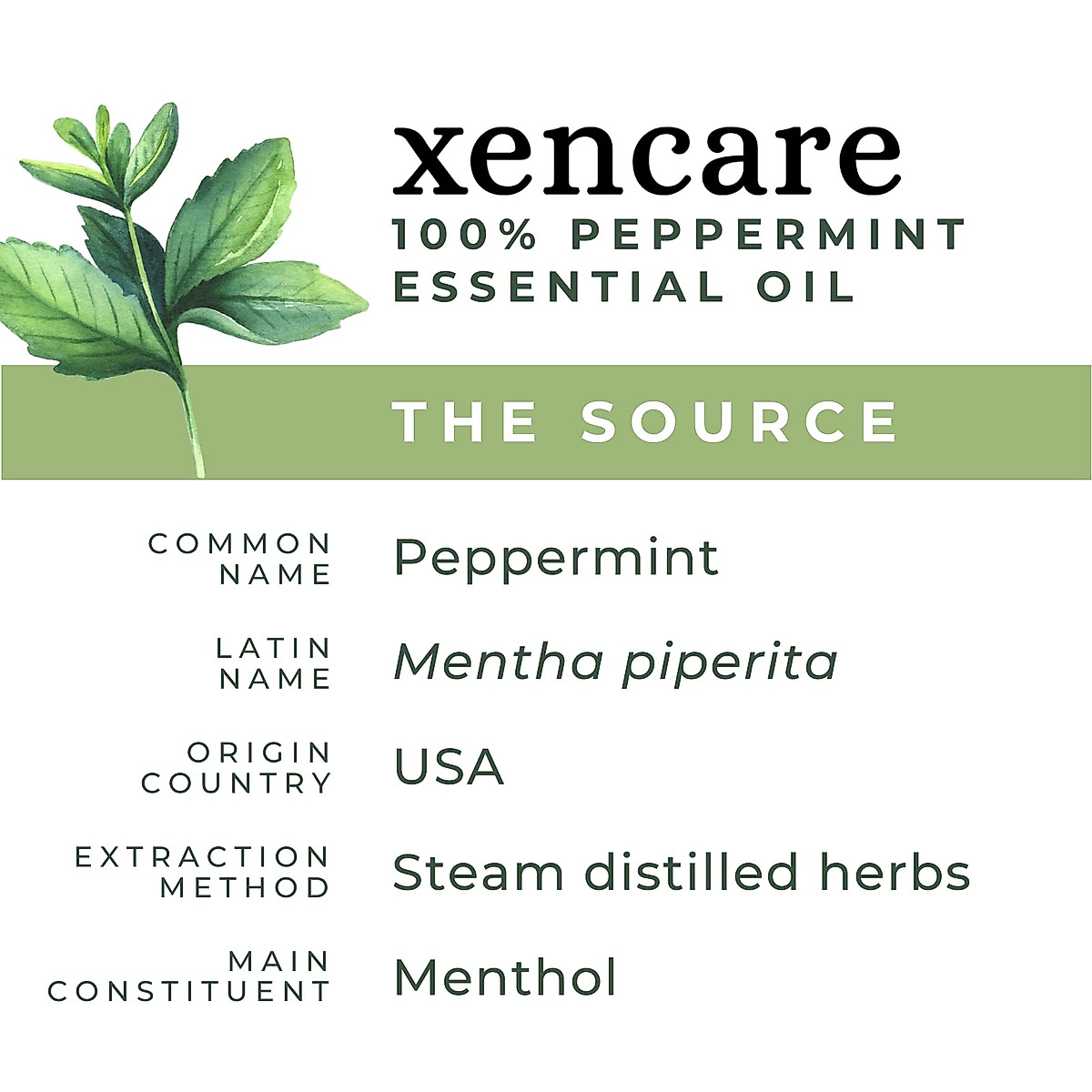 xencare Peppermint USDA Organic Food Grade Essential Oil | 100% Pure Natural Undiluted | Edible & Safe to Ingest & for Skin | Premium Aromatherapy for Diffusers Baths & Topical Use (0.33 fl oz, 10ml)