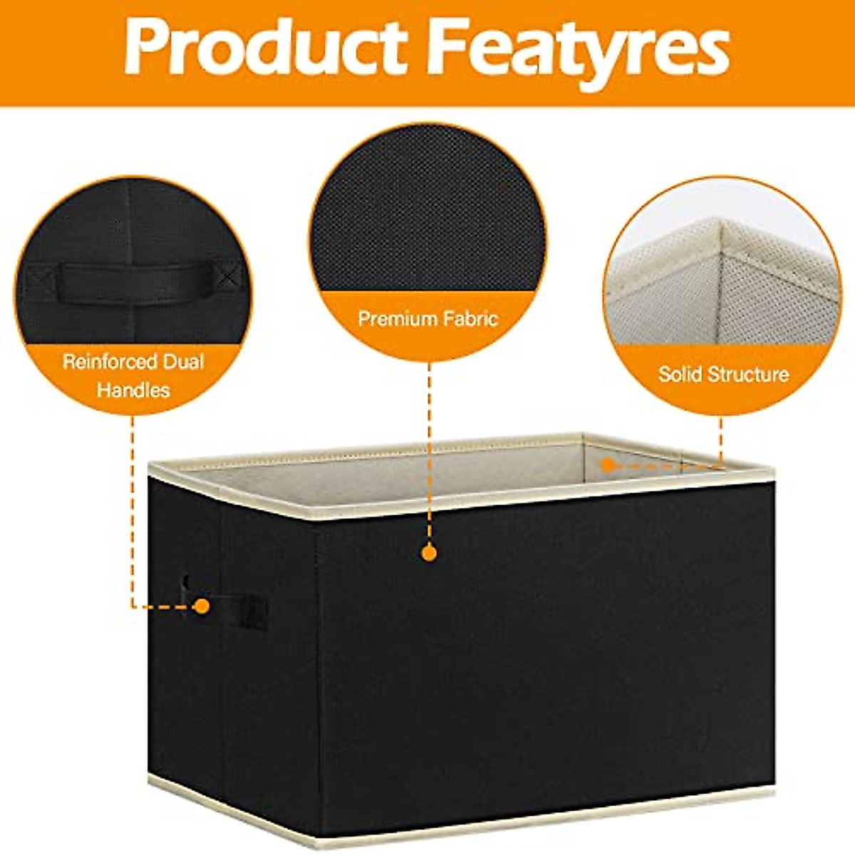 Asxsonn Fabric Storage Bins Large Storage Baskets for Organizing Set of 3, Large Closet Storage Bins with Reinforced Handles, Foldable Storage Baskets for Shelves, Black, 15" x 11" x 9.6"