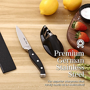 Master Maison 3.5" Professional German Stainless Steel Paring Knife Set w/Dual Sharpener & Edge Guard - Peeling Chef Kitchen Set - Kitchen Pairing Knives - Ultimate, Sharp Blade Kitchen Prep Knives
