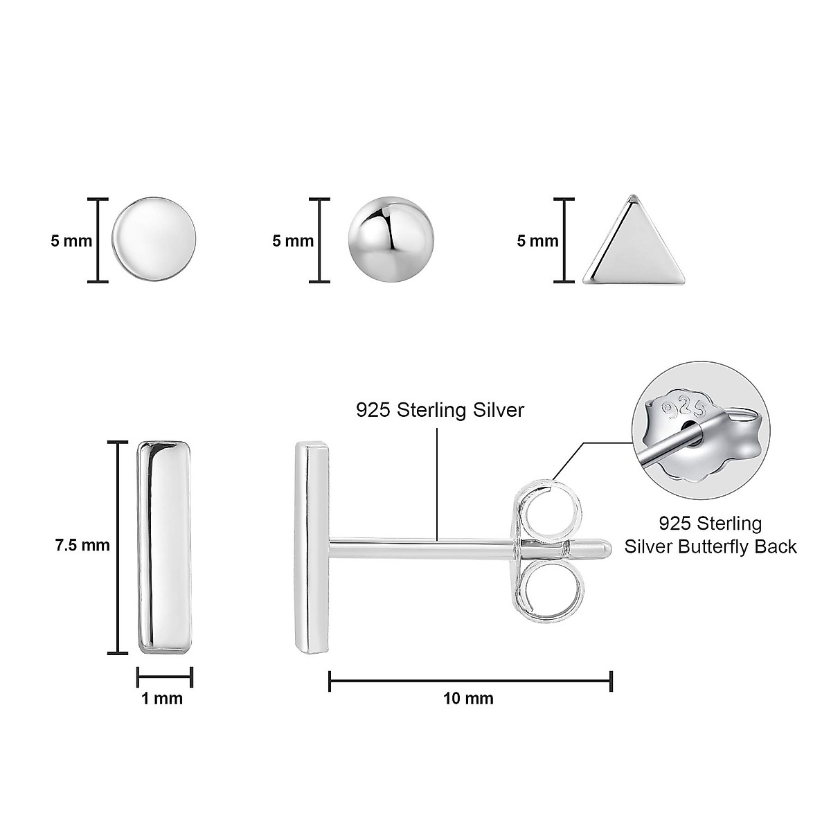 925 Sterling Silver Stud Earrings for Women Men|Hypoallergenic Earrings Stud|4 Pairs of White Gold Plated Sterling Silver Stud Earrings Set for Women