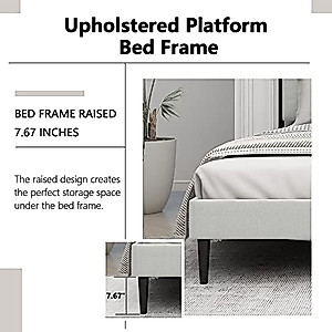 AGARTT Upholstered Platform Full Size Bed Frame with Headboard Premium Stable Wood Slat Support No Box Spring Required Light Grey