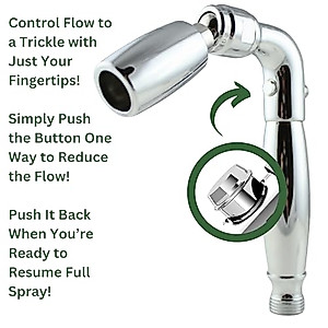High Sierra Showerheads® - Solid Metal Handheld Shower Head with Pressure and Flow Control Valve - Low-Flow 1.8 GPM - Chrome