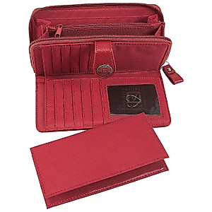 Stone Mountain USA Large Zip Around Leather Wallet, Red