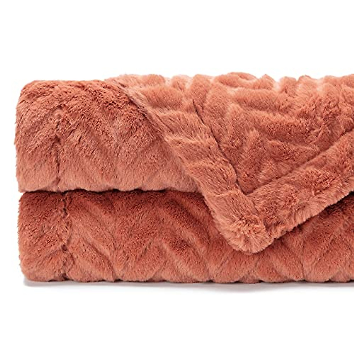 Chanasya Soft Faux Fur Embossed Throw Blanket - Solid Color Fuzzy Double Layered Super Soft Cozy Plush Elegant Burnt Orange Throw - for Bed Couch and Living Room (50x65 Inches) Rust Blanket