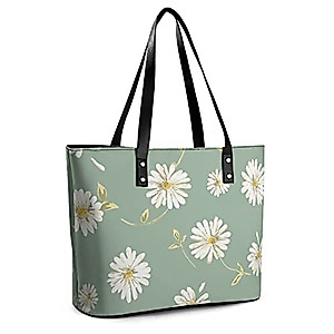 Womens Handbag Daisy Flowers Leather Tote Bag Top Handle Satchel Bags For Lady