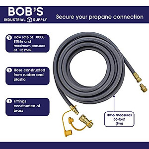 BISupply Natural Gas Grill Hose, 36ft - Flexible Gas Line Quick Connect Gas Hose 3/8in Female Flare to 3/8in Male Flare