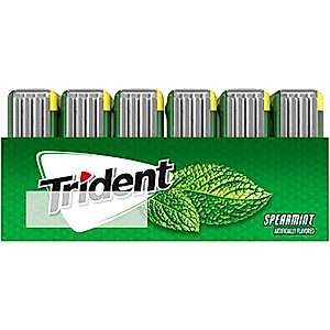 Trident Spearmint Sugar Free Gum, 6 Pocket Packs of 28 Pieces (168 Total Pieces)