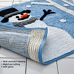 SKL Home Christmas Winter Friends Snowman Rug for Bath/Kitchen & Gift, Blue