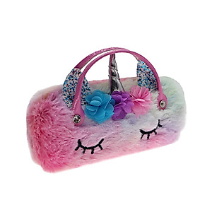 Kids Girls Boys Eyeglass Case Glasses Pouch unicorn Plush Dazzling Sparkle Glitter Hard Shell with Handle