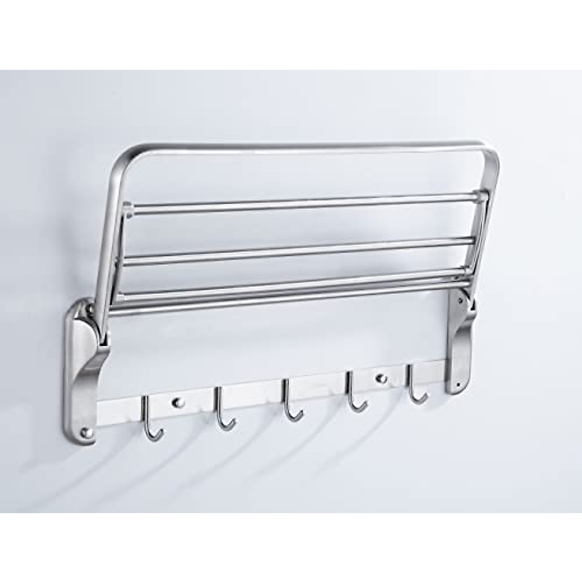 ELLO&ALLO Stainless Steel Towel Rack Shelf for Bathroom, Double Towel Bar Holder with Hooks Wall Mounted Brushed Nickel