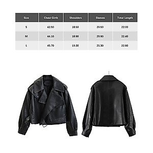 LY VAREY LIN Women Black Faux Leather Jackets Casual Short Oversized Coat Asymmetrical Motor Biker Jacket (Black, L)