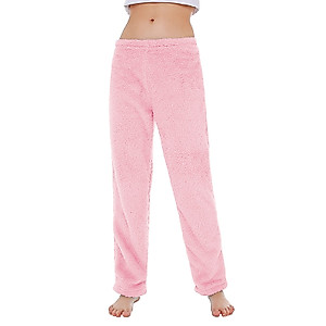 Women's Plush Fuzzy Pajama Pants Warm Cozy Pj Bottoms Drawstring Lounge Pants Fleece Sweatpants Fluffy Sleepwear E Pink Large