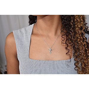 .925 Sterling Silver Birthstone Looped Cross Pendant Necklace - 18" Box Chain - March Aquamarine
