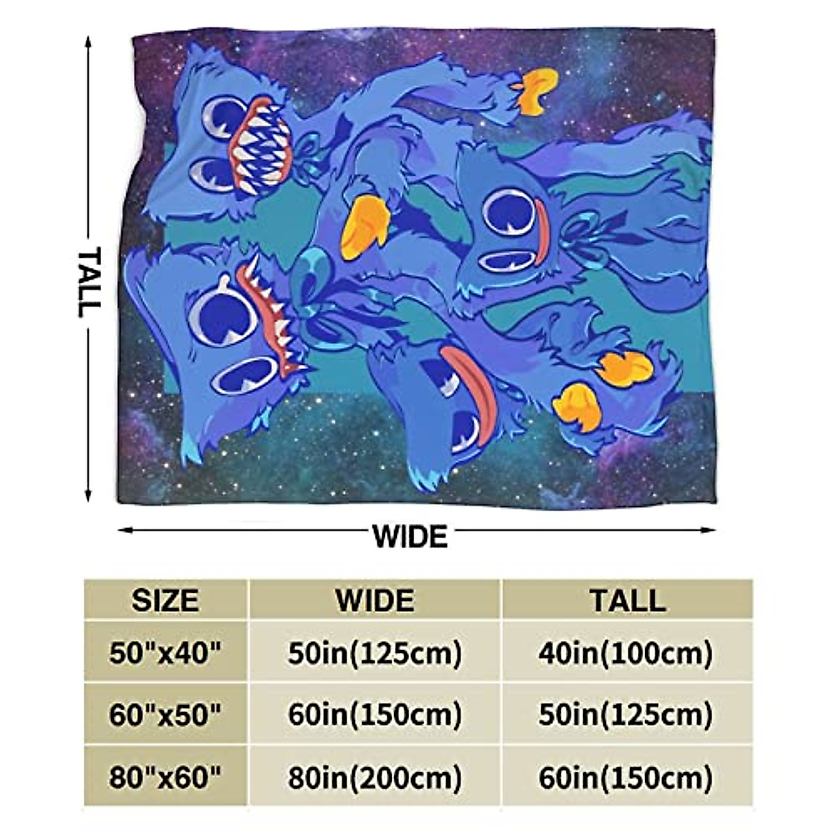 HNyeyes Blue Monster Flannel Blanket Ultra-Soft Warm Throw Blanket for Bed Couch Living Room 50x40 inch Black