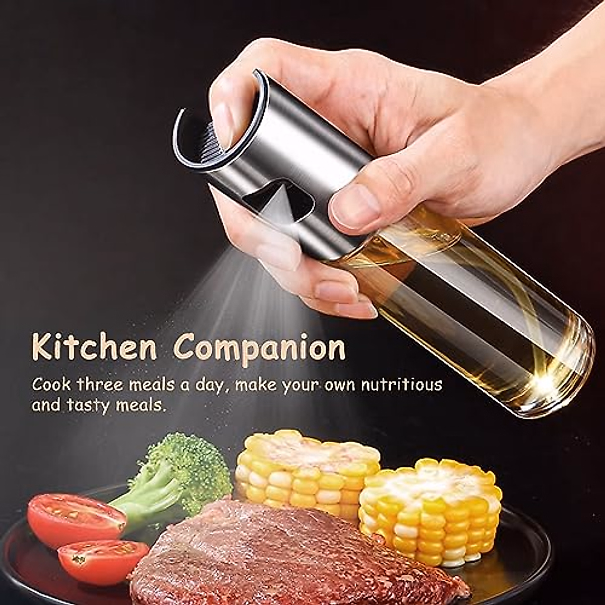 Shiadarix Oil Sprayer for Cooking, Olive Oil Sprayer Mister for Air Fryer, 100ml Glass Olive Oil Spray Bottle with Stainless Steel Cap, Oil Spritzer Dispenser for Kitchen Baking Frying (2 Piece Set)