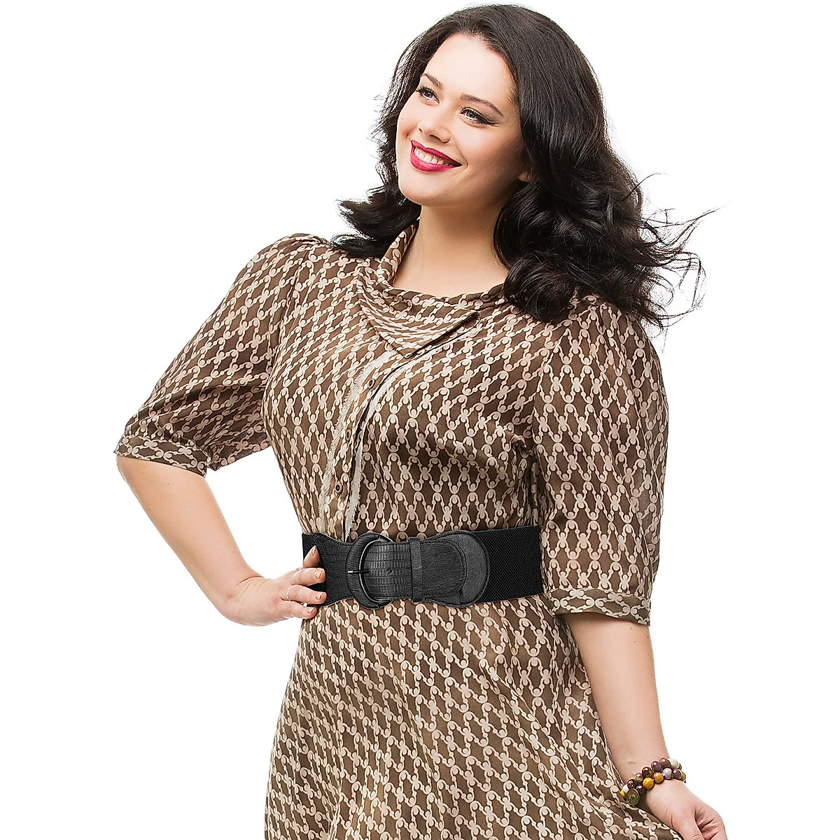 SATINIOR 3 Pieces Women Wide Elastic Belt for Dress Women Stretchy Cinch Leather Belt for Ladies Dress Decoration(L,Black, Brown, Beige)