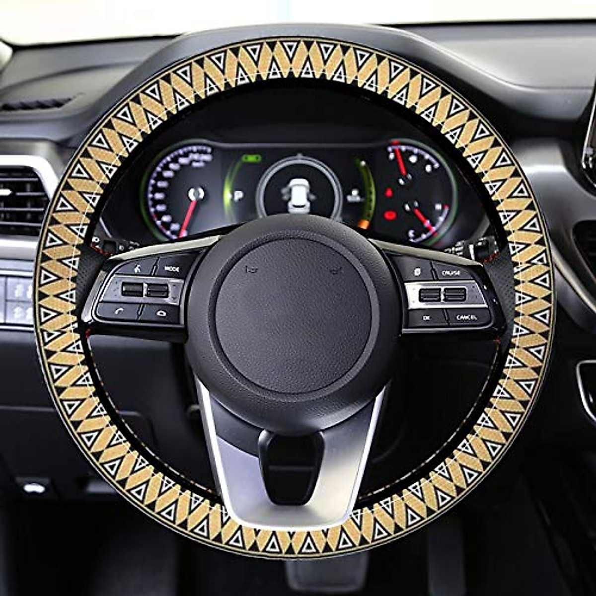 Geometric Composition With Triangle Pattern And Rhombus Of Bullseye Circles Carbon fiber steering wheel 3D sticker inner wheel button decorative cover trim