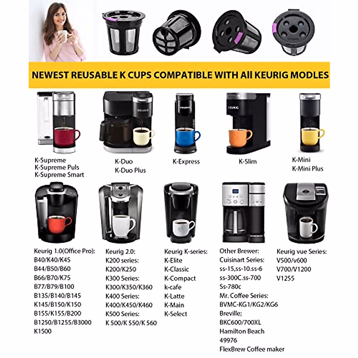 MaxRona Reusable K Cups for Keurig Supreme Multistream Series-4 Packs Universal compatible with Keurig Reusable Coffee Pods-Leakproof Refillable K Cups for All Keurig 2.0 & 1.0 Brewers, BPA Free