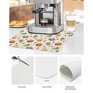 Coffee Mat for Counter, Watercolor Pumpkin Vegetable Pink Stripes Absorbent Hide Stain Coffee Bar Mat, Non-slip Coffee Bar Accessories Kitchen Drying Mat Fit Under Coffee Maker Espresso Machine