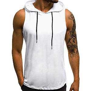 Babioboa Men's Sleeveless Hoodie Bodybuilding Stringers Workout Tank Tops Fitness Vest White