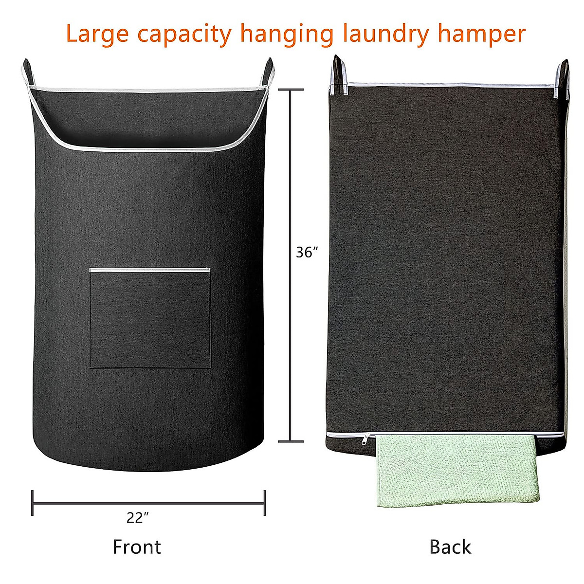 SAVERHO XL Hanging Laundry Hamper Bag, Black Door Hanging Hamper with Large Openging Hanging Laundry Hamper Storage Bag Large Size 36X22 Inch (Black)