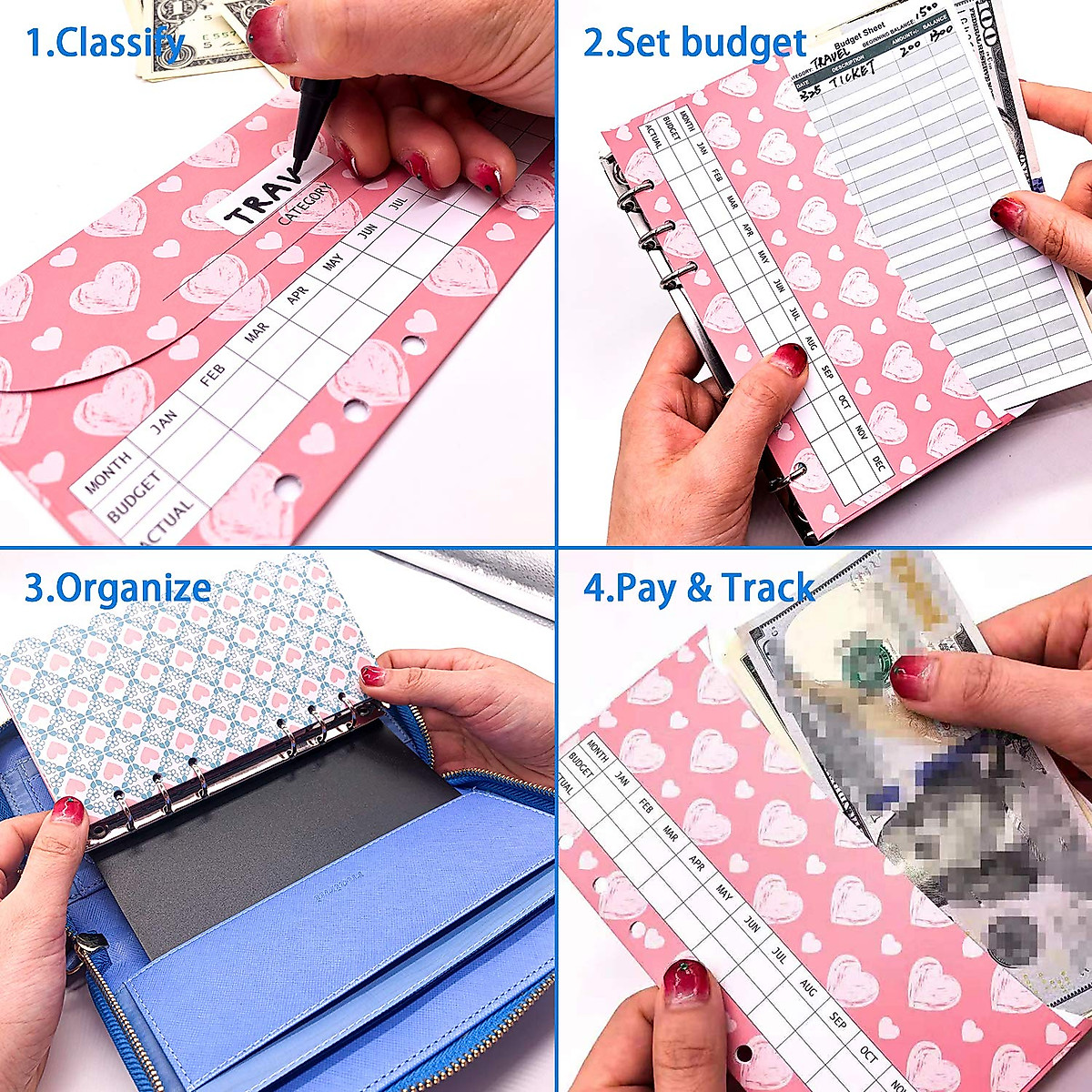 Cash Envelopes Wallet - RFID Blocking - Finances Organizer Calendar Budget Planner Notebook with 2023 Weekly & Monthly Planner Refill & 12 Budget Envelopes & Budget Sheets