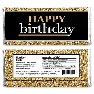 Big Dot of Happiness Adult Happy Birthday - Gold - Candy Bar Wrappers Birthday Party Favors - Set of 24