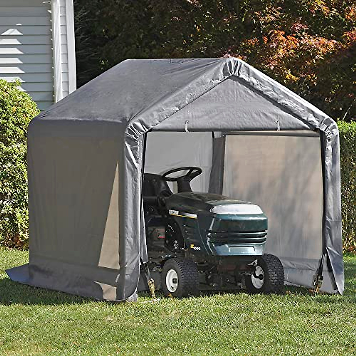 Quality Outdoor Shed-in-A-Box Portable Storage Shelter,Triple Layer, Heat Bonded, Ripstop Waterproof Polyethylene Cover, Premium Powder-Coated No Rust Frame, Sandstone (6'x6'x6', Gray)