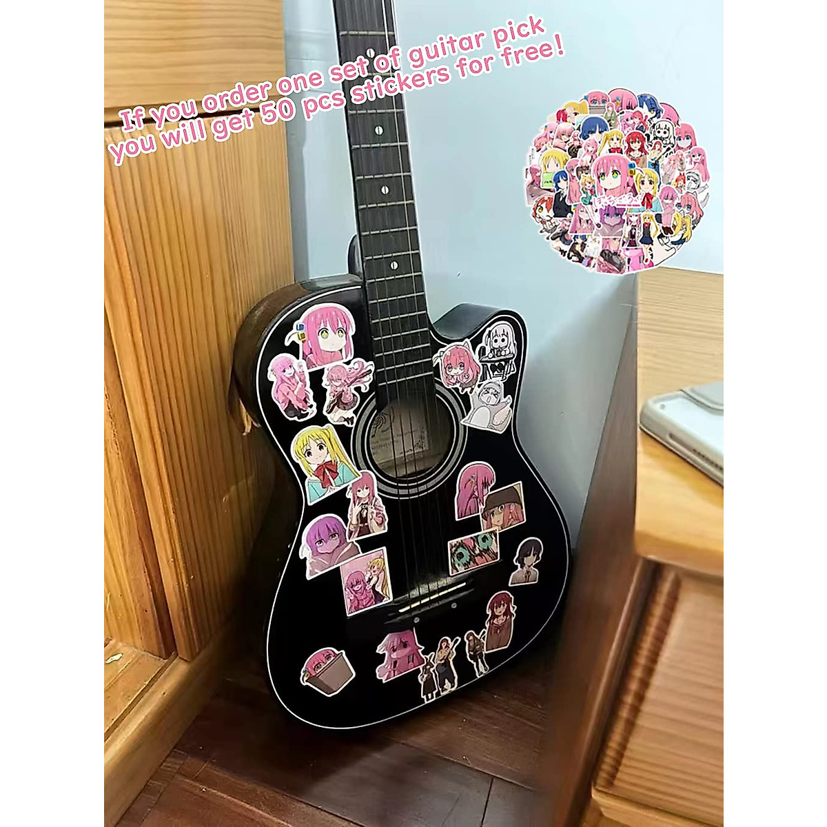 Bocchi the Rock Guitar Pick 5 Pack Kessoku Band Guitar Picks Hitori Gotoh, Free Stickers and Storage Box (A)