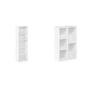 Furinno Luder Bookcase/Book/Storage, 5-Tier, White & Luder Bookcase/Book/Storage, 5-Cube, White