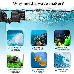 AQQA Aquarium Wave Maker,8W/12W/20W/25W Suction Cup Fish Tank Double Powerhead Pump，110V/60Hz Ultra Quiet Submersible Circulation Pump,360°+180°Adjustable For Freshwater Saltwater